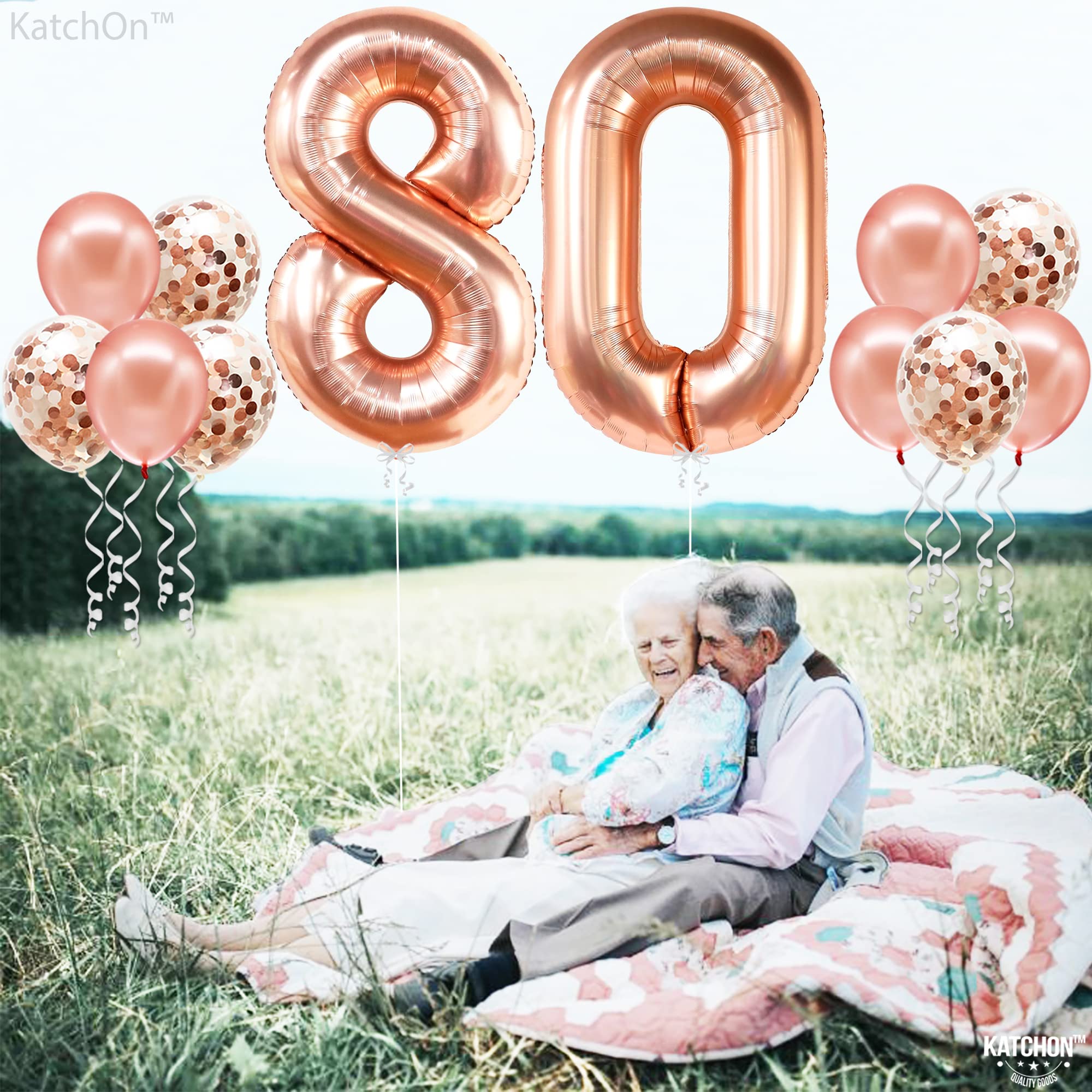 KatchOn, Giant 80th Birthday Decorations for Women - 40 Inch | Rose Gold 80 Balloon Numbers | Rose Gold 80th Birthday Balloons for Women | 80 Balloons Rose Gold for 80 Birthday Decorations for Women