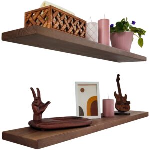 wood wedge floating shelves for wall, set of 2 wall storage shelves, kids bookshelf, photo&picture, shelves for bedroom, living room, bathroom, kitchen (american walnut, 36in, ash)