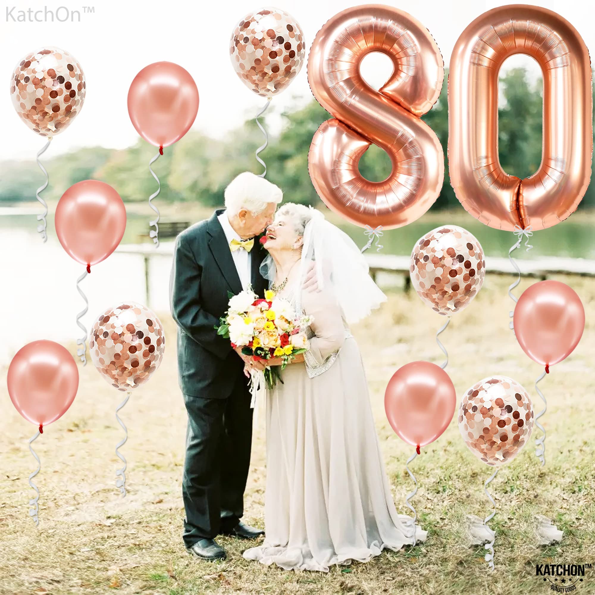 KatchOn, Giant 80th Birthday Decorations for Women - 40 Inch | Rose Gold 80 Balloon Numbers | Rose Gold 80th Birthday Balloons for Women | 80 Balloons Rose Gold for 80 Birthday Decorations for Women