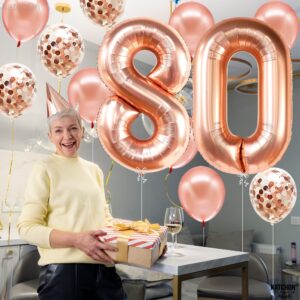 KatchOn, Giant 80th Birthday Decorations for Women - 40 Inch | Rose Gold 80 Balloon Numbers | Rose Gold 80th Birthday Balloons for Women | 80 Balloons Rose Gold for 80 Birthday Decorations for Women