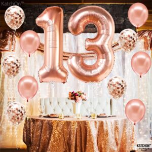 KatchOn, Rose Gold 13 Balloon Numbers - Giant, 40 Inch | 13th Birthday Decorations for Girls | 13 Rose Gold Balloons for 13 Birthday Decorations for Girls | Rose Gold Number 13 Balloons for Birthdays