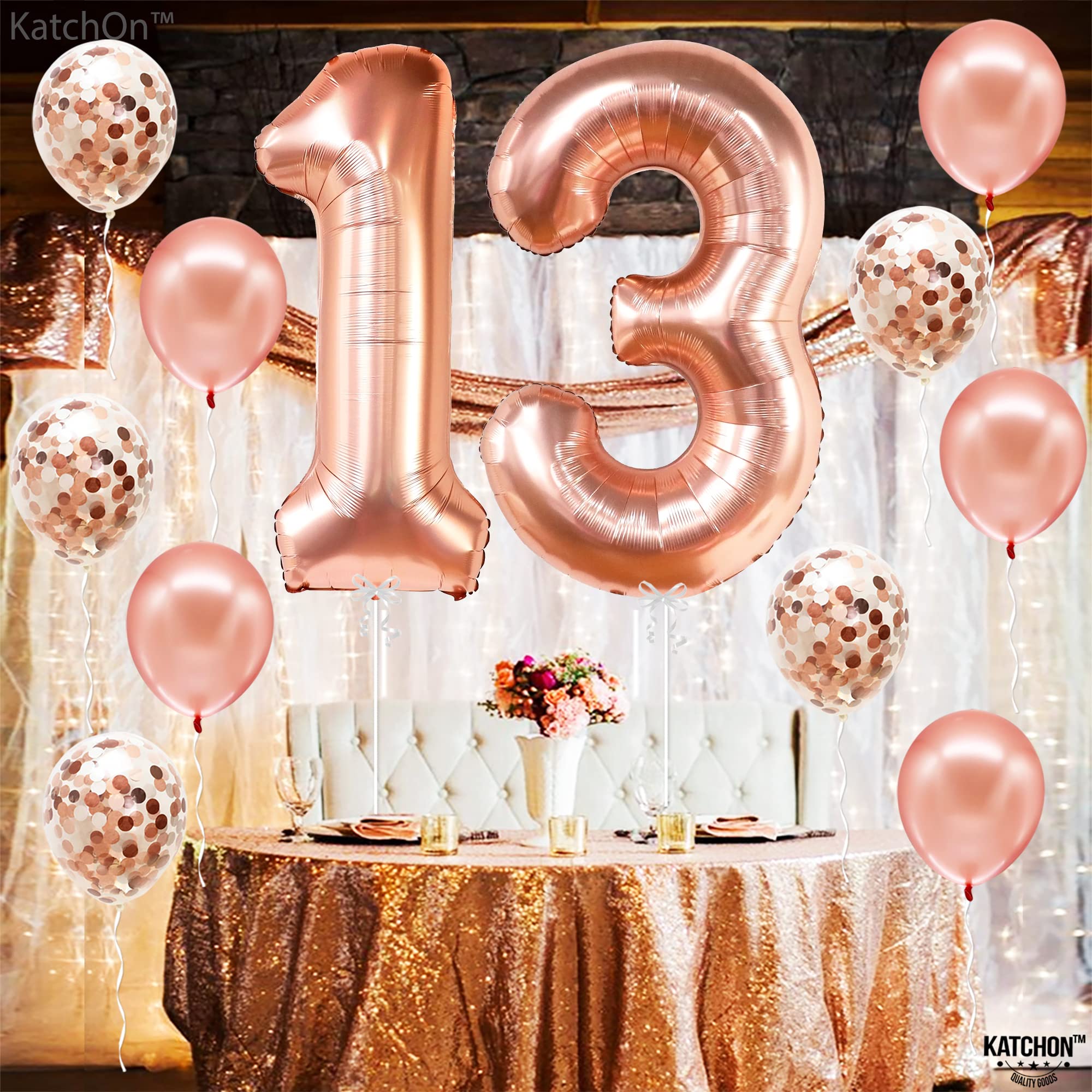 KatchOn, Rose Gold 13 Balloon Numbers - Giant, 40 Inch | 13th Birthday Decorations for Girls | 13 Rose Gold Balloons for 13 Birthday Decorations for Girls | Rose Gold Number 13 Balloons for Birthdays