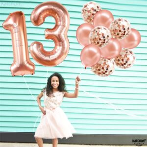 KatchOn, Rose Gold 13 Balloon Numbers - Giant, 40 Inch | 13th Birthday Decorations for Girls | 13 Rose Gold Balloons for 13 Birthday Decorations for Girls | Rose Gold Number 13 Balloons for Birthdays