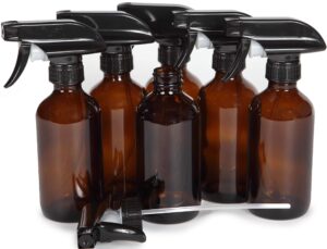 vivaplex, 6, large, 8 oz, empty, amber glass spray bottles with black trigger sprayers