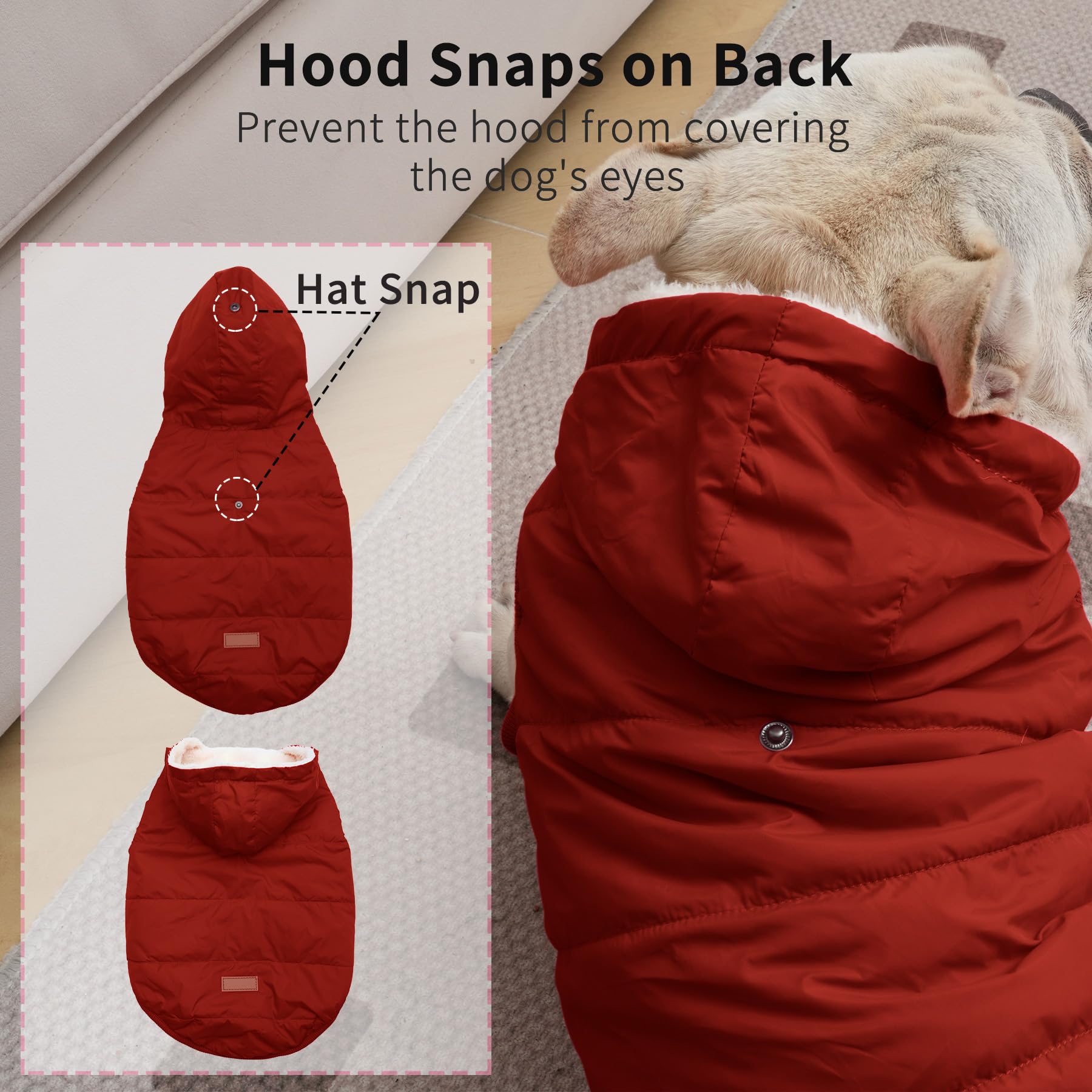 Vecomfy Fleece Lining Extra Warm Dog Hoodie in Winter,Small Dog Jacket Puppy Coats with Hooded,Red XS