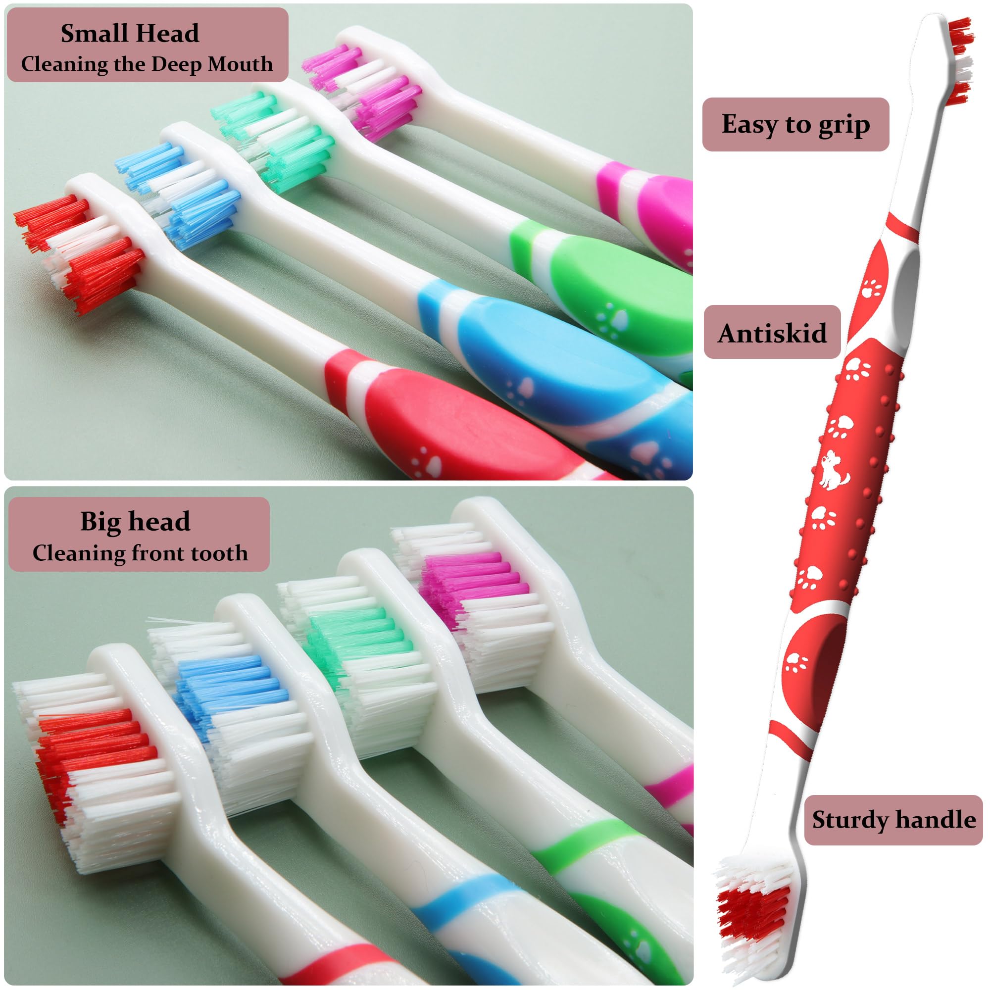 PenVinoo 8 pcs Dog Toothbrush pet Toothbrush Small to Large Dogs,Cats with Soft Bristles Non Slip Dual Head Dog Toothbrush