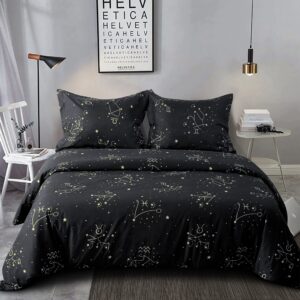 ntbay microfiber queen duvet cover set, 3 pieces ultra soft constellation printed comforter cover set with zipper closure and corner ties, black