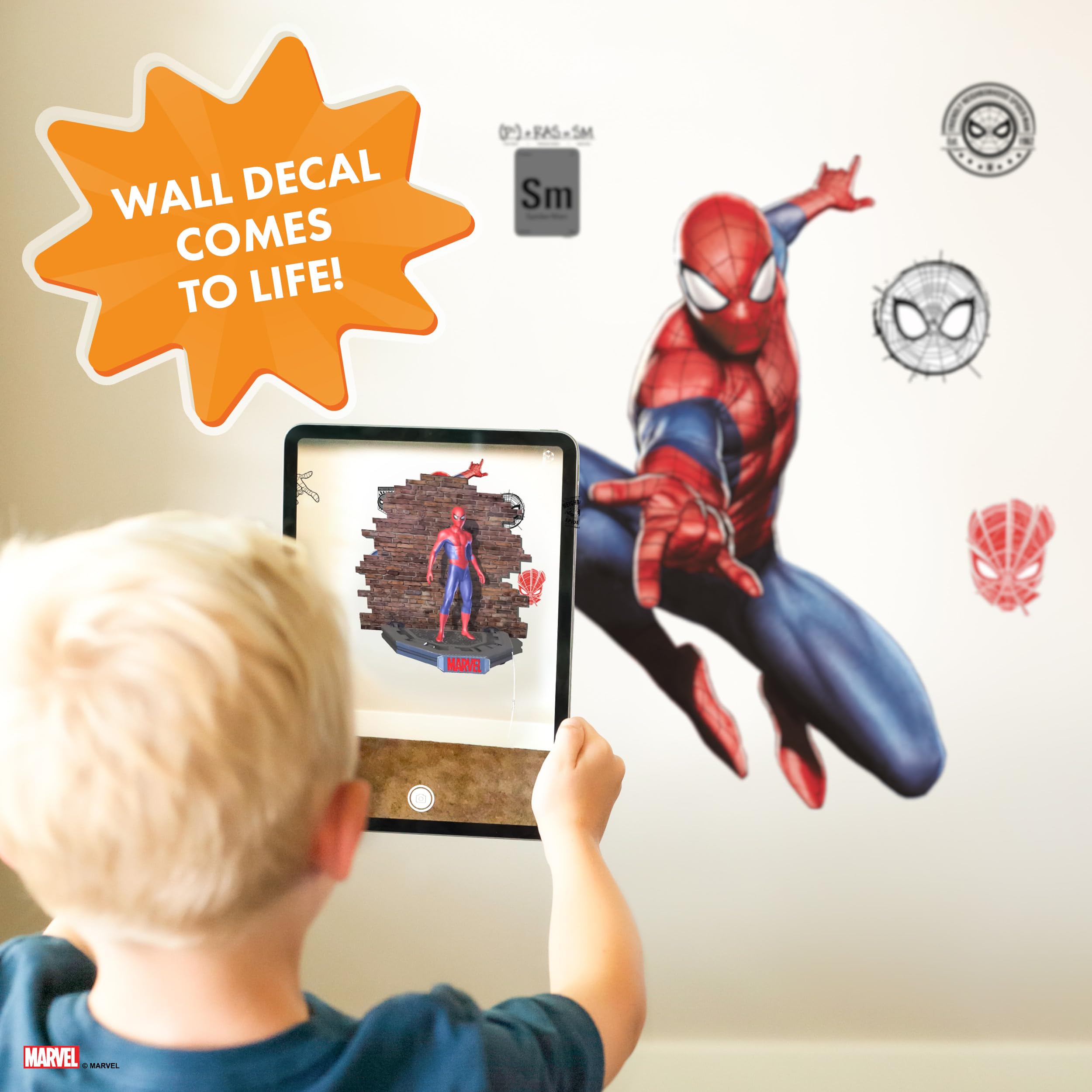 Wall Palz Marvel Spider-Man Peel and Stick Wall Decals - 30" Spider-Man Wall Decor with 3D Augmented Reality Interaction Marvel Decals for Wall