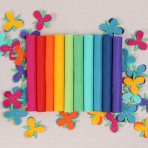 wool felt, 10 pcs 9"x12" in bright colors, 1 mm thick, soft & pliable, wool blend felt, bright side 9"x12"