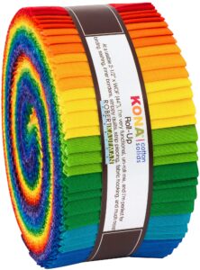 kona cotton bright rainbow roll up 40 2.5-inch strips jelly roll robert kaufman