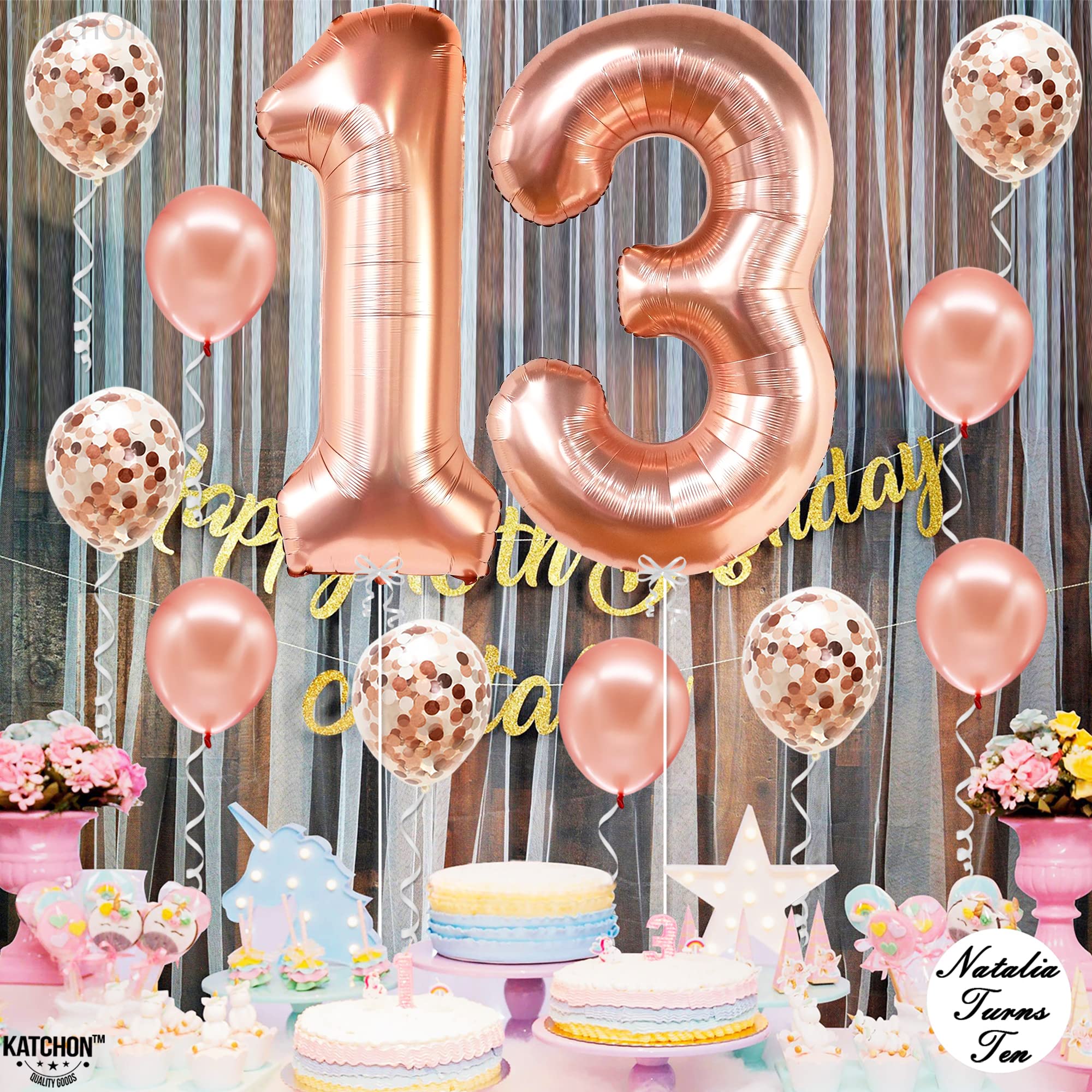 KatchOn, Rose Gold 13 Balloon Numbers - Giant, 40 Inch | 13th Birthday Decorations for Girls | 13 Rose Gold Balloons for 13 Birthday Decorations for Girls | Rose Gold Number 13 Balloons for Birthdays