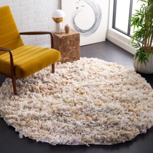 safavieh rio shag collection area rug - 6' round, creme, handmade decorative, 3.5-inch thick ideal for high traffic areas in living room, bedroom (sg951w)