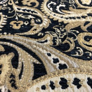 57" Wide Paisley Drapery Upholstery Chenille Fabric Black Color Sold by The Yard