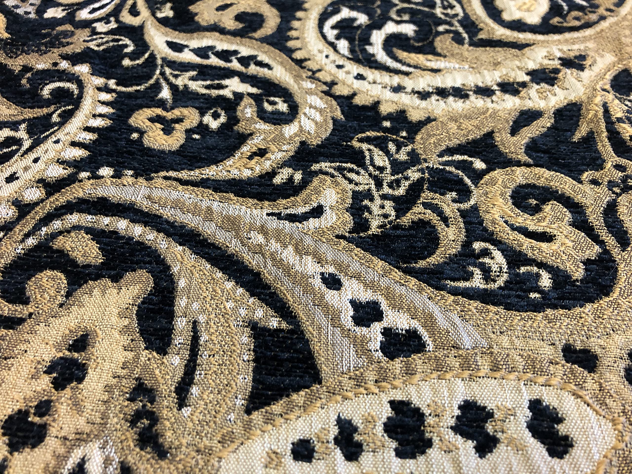 57" Wide Paisley Drapery Upholstery Chenille Fabric Black Color Sold by The Yard