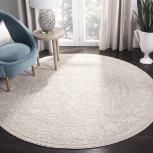 safavieh reflection collection area rug - 6'7" round, creme & ivory, boho tribal distressed design, non-shedding & easy care, ideal for high traffic areas in living room, bedroom (rft665d)