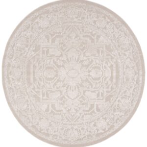 SAFAVIEH Reflection Collection Area Rug - 6'7" Round, Creme & Ivory, Boho Tribal Distressed Design, Non-Shedding & Easy Care, Ideal for High Traffic Areas in Living Room, Bedroom (RFT665D)