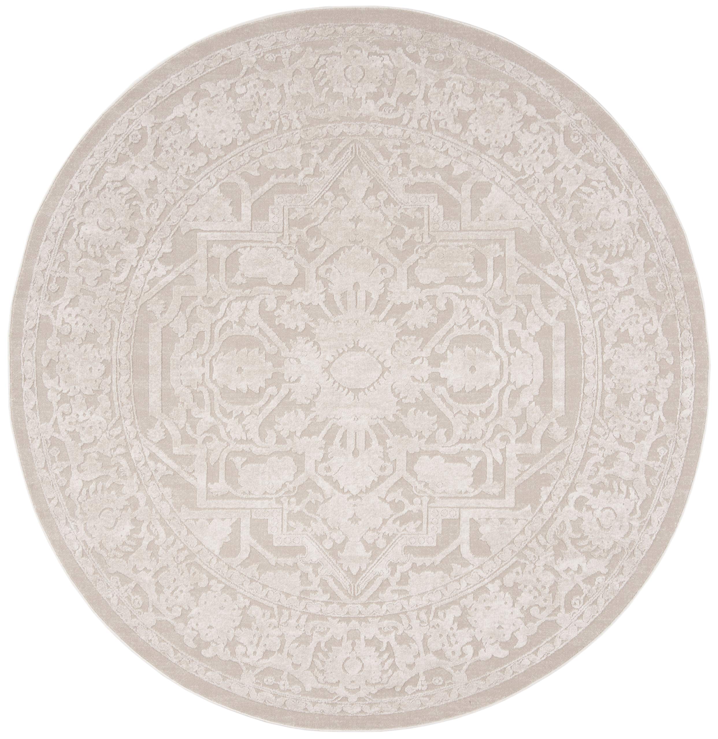 SAFAVIEH Reflection Collection Area Rug - 6'7" Round, Creme & Ivory, Boho Tribal Distressed Design, Non-Shedding & Easy Care, Ideal for High Traffic Areas in Living Room, Bedroom (RFT665D)