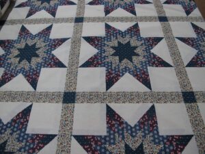 90" wide cheater quilt top calico star navy. fabric is sold by the yard and cut to order. for example, order of 1 yard (qty=1) is 36” x 90”. order of 3 yards (qty=3) is 108” x 90”.