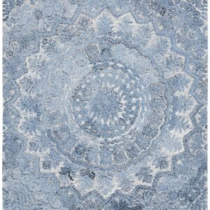 SAFAVIEH Marquee Collection Accent Rug - 4' x 6', Blue & Ivory, Handmade Mandala Medallion Wool, Ideal for High Traffic Areas in Entryway, Living Room, Bedroom (MRQ110D)