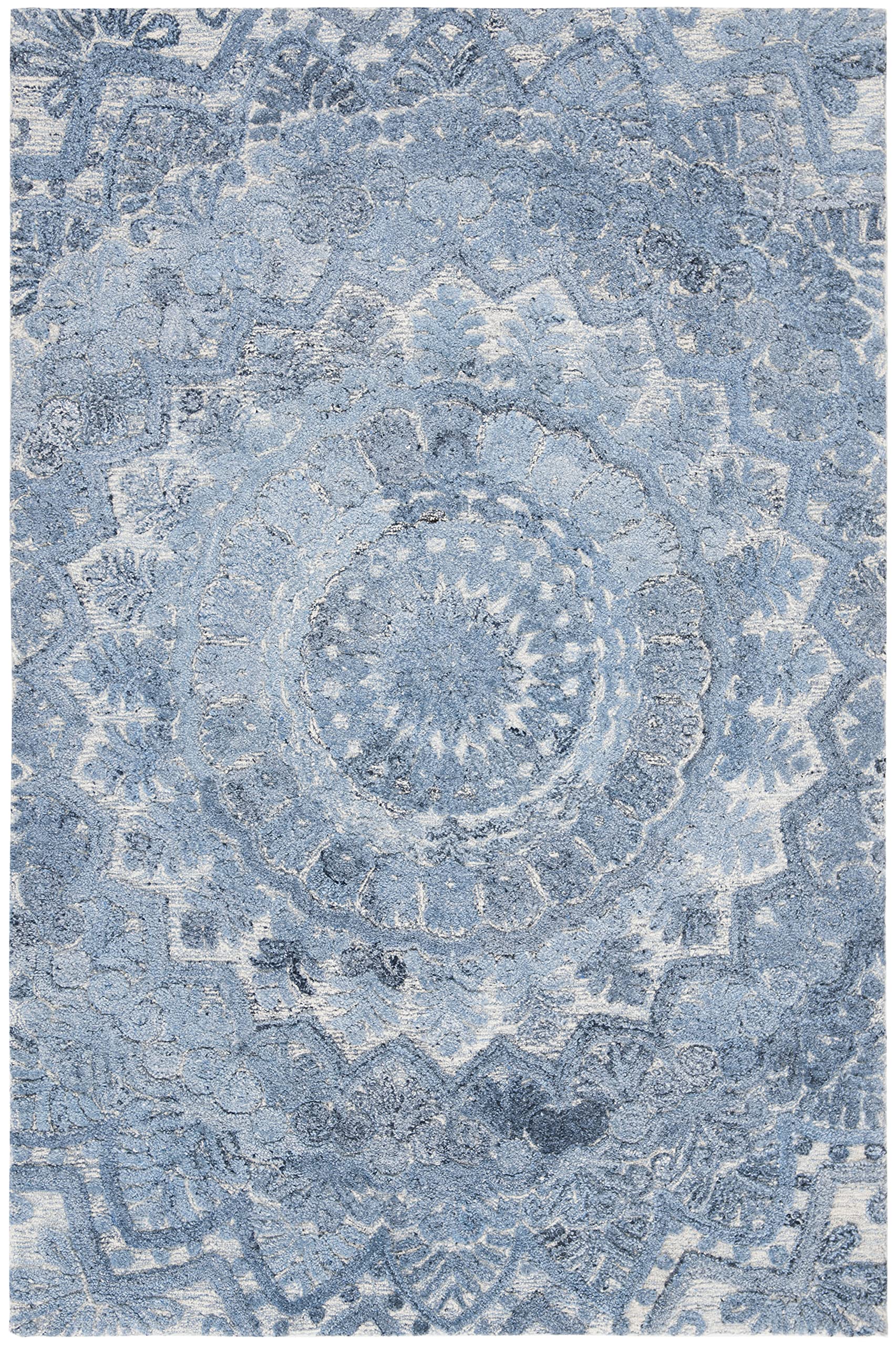 SAFAVIEH Marquee Collection Accent Rug - 4' x 6', Blue & Ivory, Handmade Mandala Medallion Wool, Ideal for High Traffic Areas in Entryway, Living Room, Bedroom (MRQ110D)