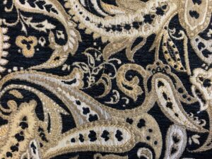 57" wide paisley drapery upholstery chenille fabric black color sold by the yard