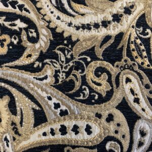 57" Wide Paisley Drapery Upholstery Chenille Fabric Black Color Sold by The Yard