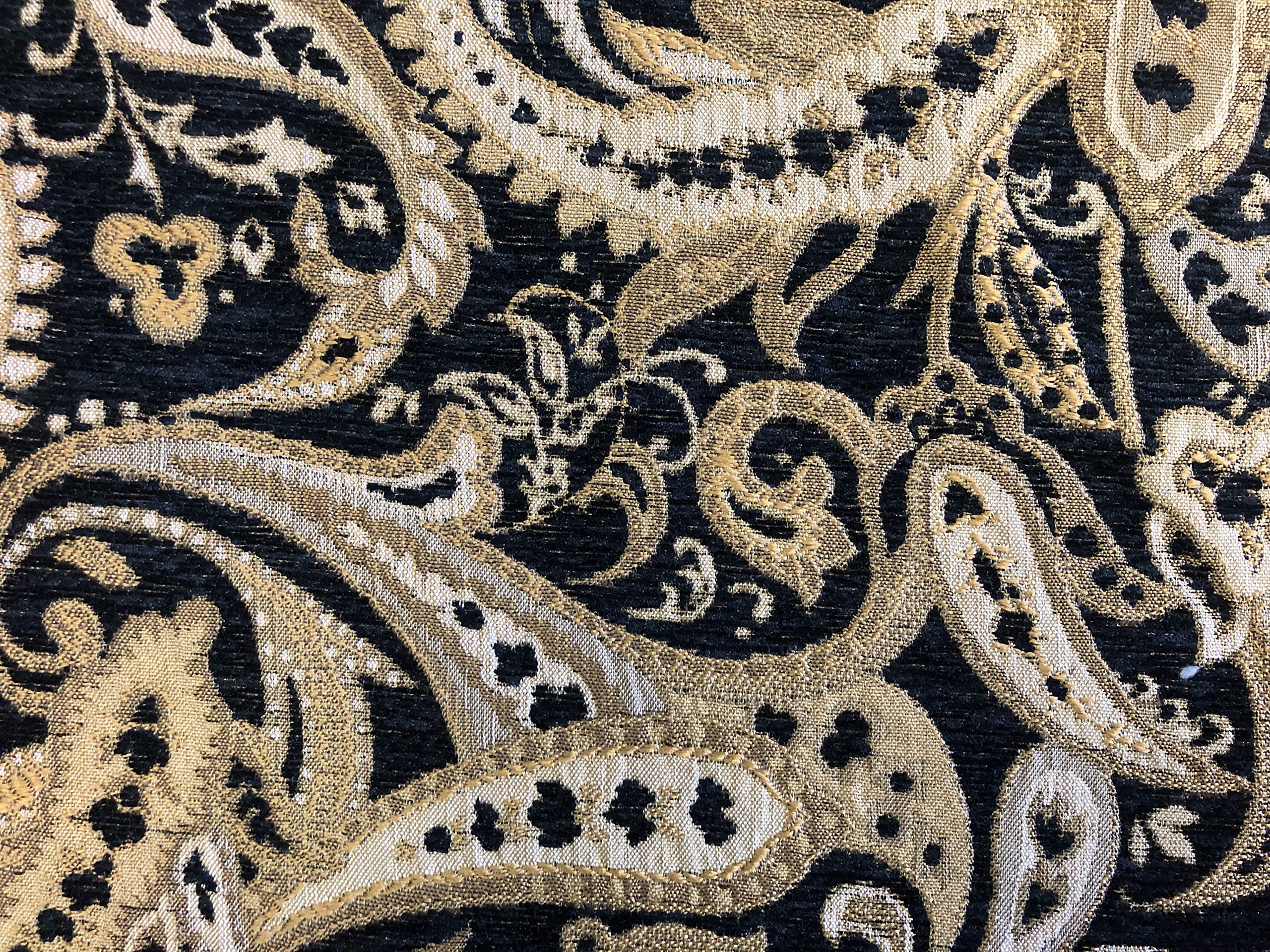 57" Wide Paisley Drapery Upholstery Chenille Fabric Black Color Sold by The Yard