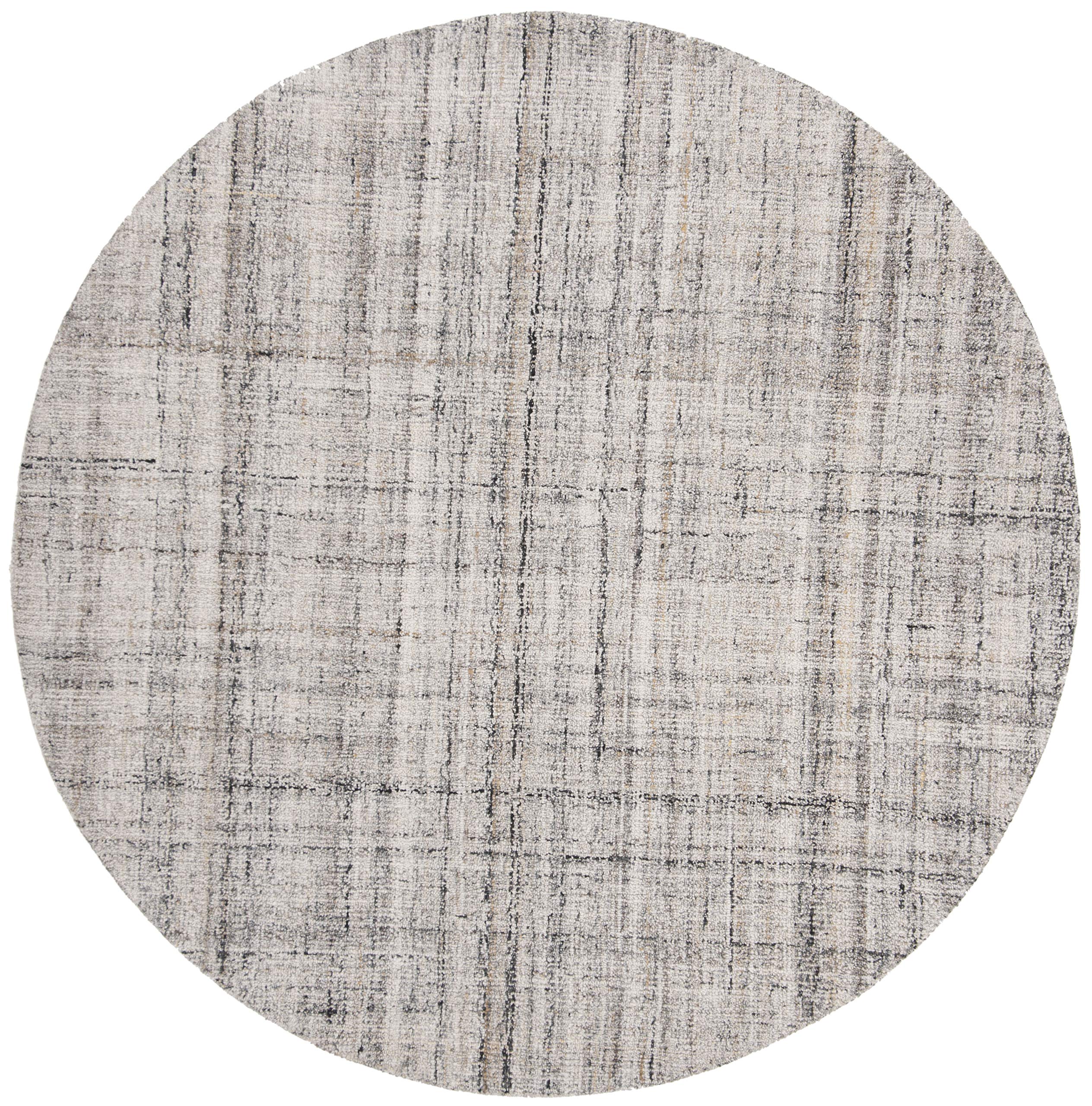 SAFAVIEH Abstract Collection Area Rug - 6' Round, Camel & Black, Handmade Wool & Viscose, Ideal for High Traffic Areas in Living Room, Bedroom (ABT141C)