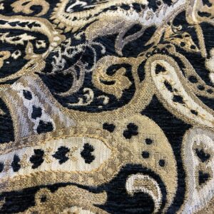 57" Wide Paisley Drapery Upholstery Chenille Fabric Black Color Sold by The Yard