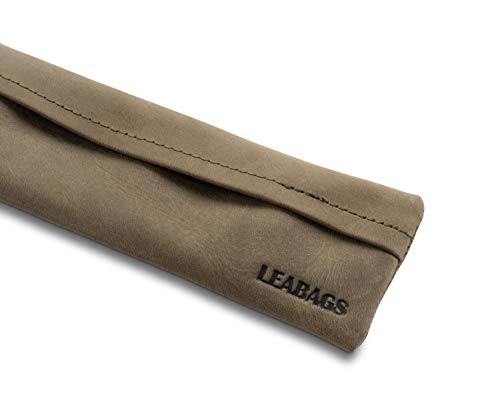 LEABAGS Leather Pencil Case - Genuine Leather Pencil Pouch Fort Vaux - Pen Case for Adults Men Women Work University Olive Green