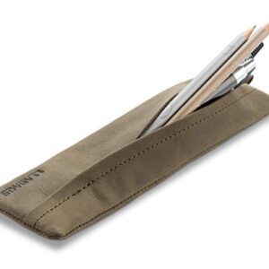 LEABAGS Leather Pencil Case - Genuine Leather Pencil Pouch Fort Vaux - Pen Case for Adults Men Women Work University Olive Green