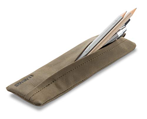 LEABAGS Leather Pencil Case - Genuine Leather Pencil Pouch Fort Vaux - Pen Case for Adults Men Women Work University Olive Green