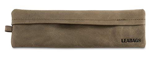 LEABAGS Leather Pencil Case - Genuine Leather Pencil Pouch Fort Vaux - Pen Case for Adults Men Women Work University Olive Green