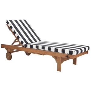 safavieh outdoor collection newport natural/ black & white stripe cushion built-in side table adjustable chaise lounge chair