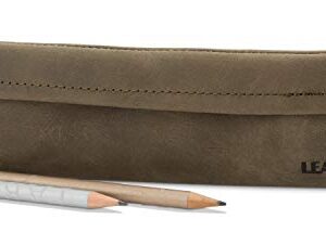 LEABAGS Leather Pencil Case - Genuine Leather Pencil Pouch Fort Vaux - Pen Case for Adults Men Women Work University Olive Green