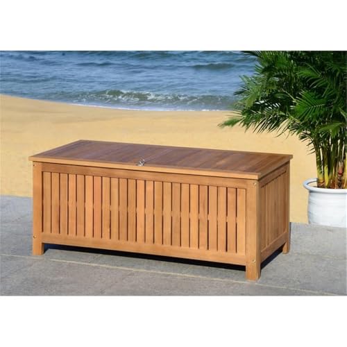 SAFAVIEH PAT7037A Outdoor Collection Abri Teak 47.63" Cushion Deck Box