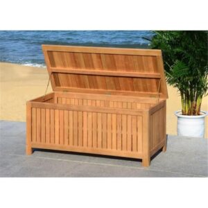 SAFAVIEH PAT7037A Outdoor Collection Abri Teak 47.63" Cushion Deck Box