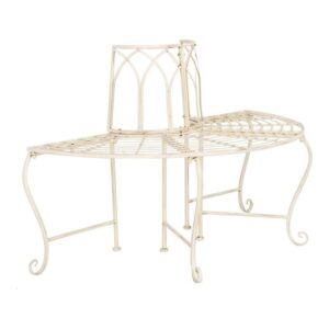 safavieh pat5018a collection abner antique white wrought iron 45.75" outdoor garden bench