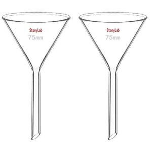 stonylab 2-pack glass heavy wall funnel borosilicate glass funnel, short stem 75mm diameter, 75mm stem length