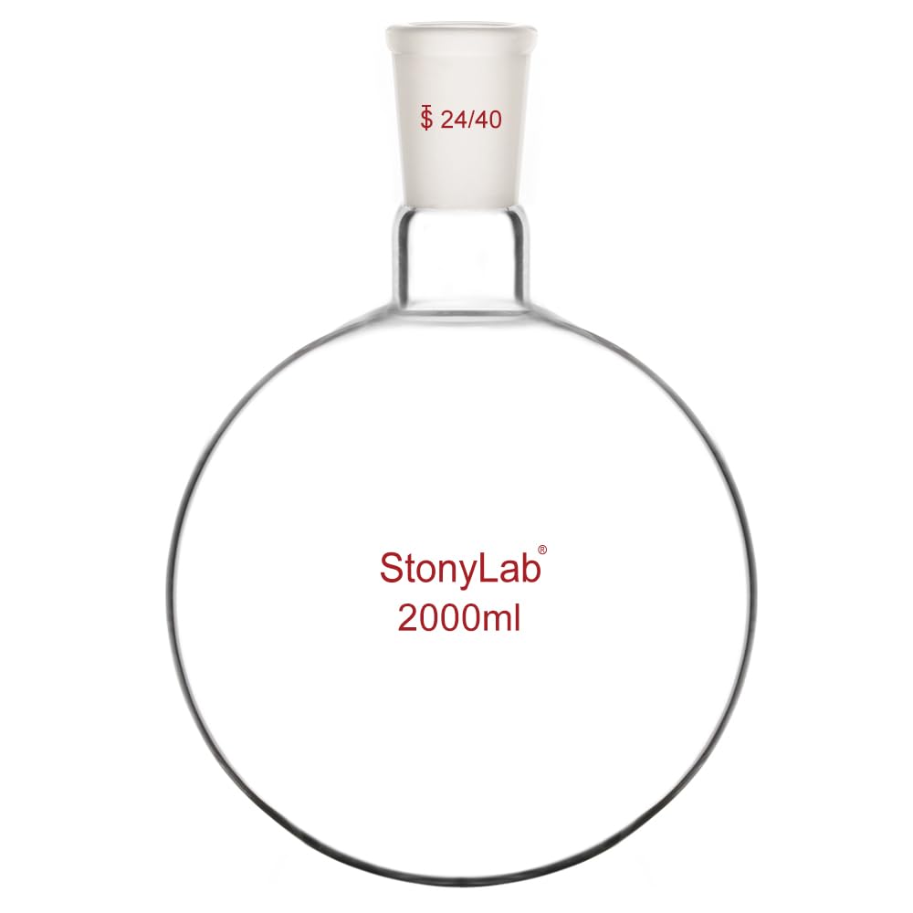 StonyLab 2000 ml Glass Single Neck Round Bottom Flask RBF, with 24/40 Standard Taper Outer Joint, 2 L (2 Liter)