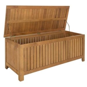 SAFAVIEH PAT7037A Outdoor Collection Abri Teak 47.63" Cushion Deck Box