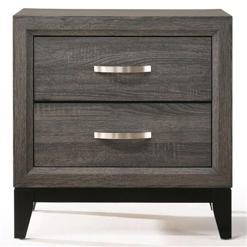 Acme Valdemar Metal and Wood 2-Drawers Nightstand in Weathered Gray