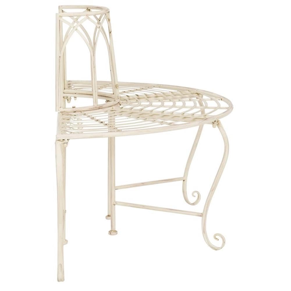 SAFAVIEH PAT5018A Collection Abner Antique White Wrought Iron 45.75" Outdoor Garden Bench