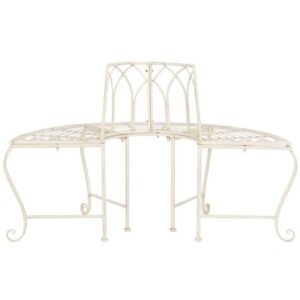 SAFAVIEH PAT5018A Collection Abner Antique White Wrought Iron 45.75" Outdoor Garden Bench