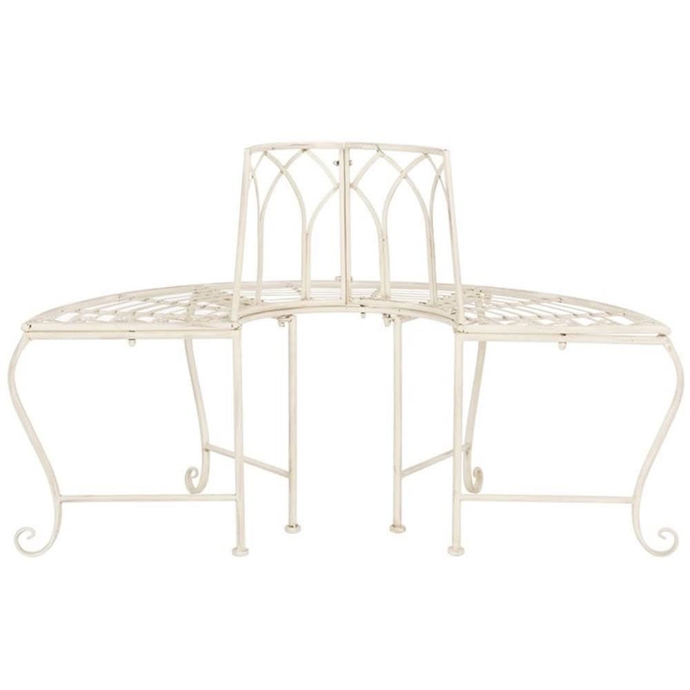 SAFAVIEH PAT5018A Collection Abner Antique White Wrought Iron 45.75" Outdoor Garden Bench