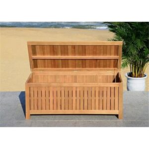 SAFAVIEH PAT7037A Outdoor Collection Abri Teak 47.63" Cushion Deck Box