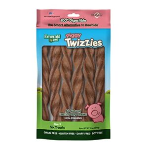 emerald pet twizzies rawhide free 100% digestible natural dog lasting chew treats, made in usa, size 9 piggy pig multipack