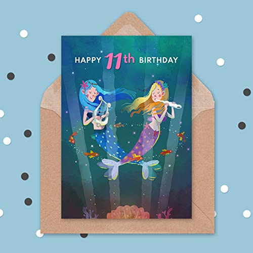 Wee Blue Coo Mermaid Music Birthday 11th Greetings Card