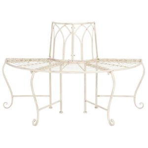 SAFAVIEH PAT5018A Collection Abner Antique White Wrought Iron 45.75" Outdoor Garden Bench