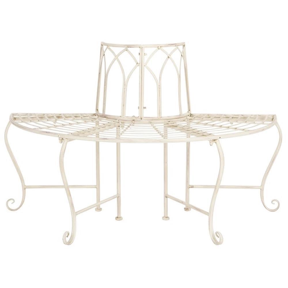 SAFAVIEH PAT5018A Collection Abner Antique White Wrought Iron 45.75" Outdoor Garden Bench